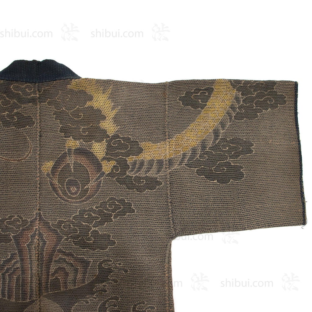 Dragon Shobo Hanten | Antique Japanese Reversible Sashiko Fireman's Co ...