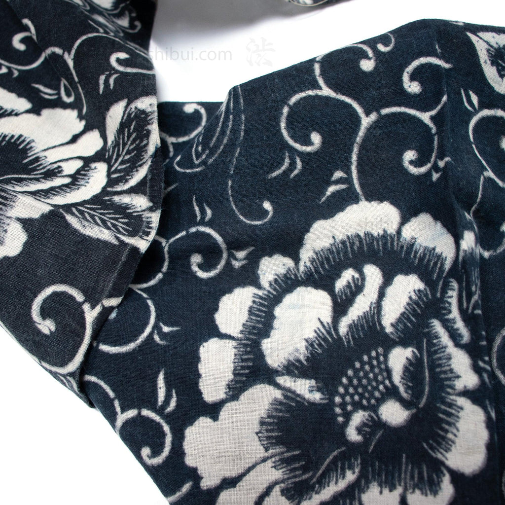 Japanese Indigo Katazome Panel Textile with Flower and Butterfly ...