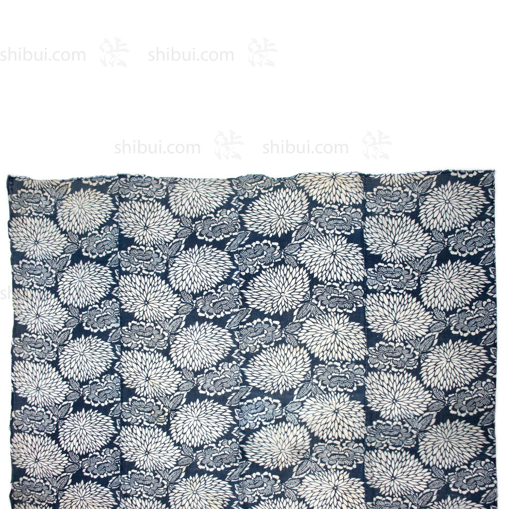 Katazome Futonji with Botan and Kiku Motif | Japanese Indigo – Shibui ...