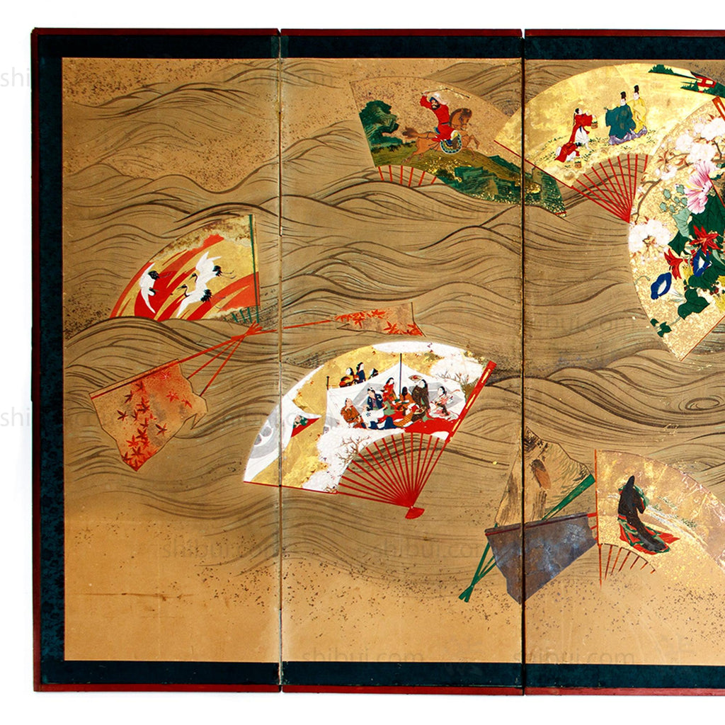 Japanese Antique Gold Fans Folding Screen – Shibui Japanese Antiques ...